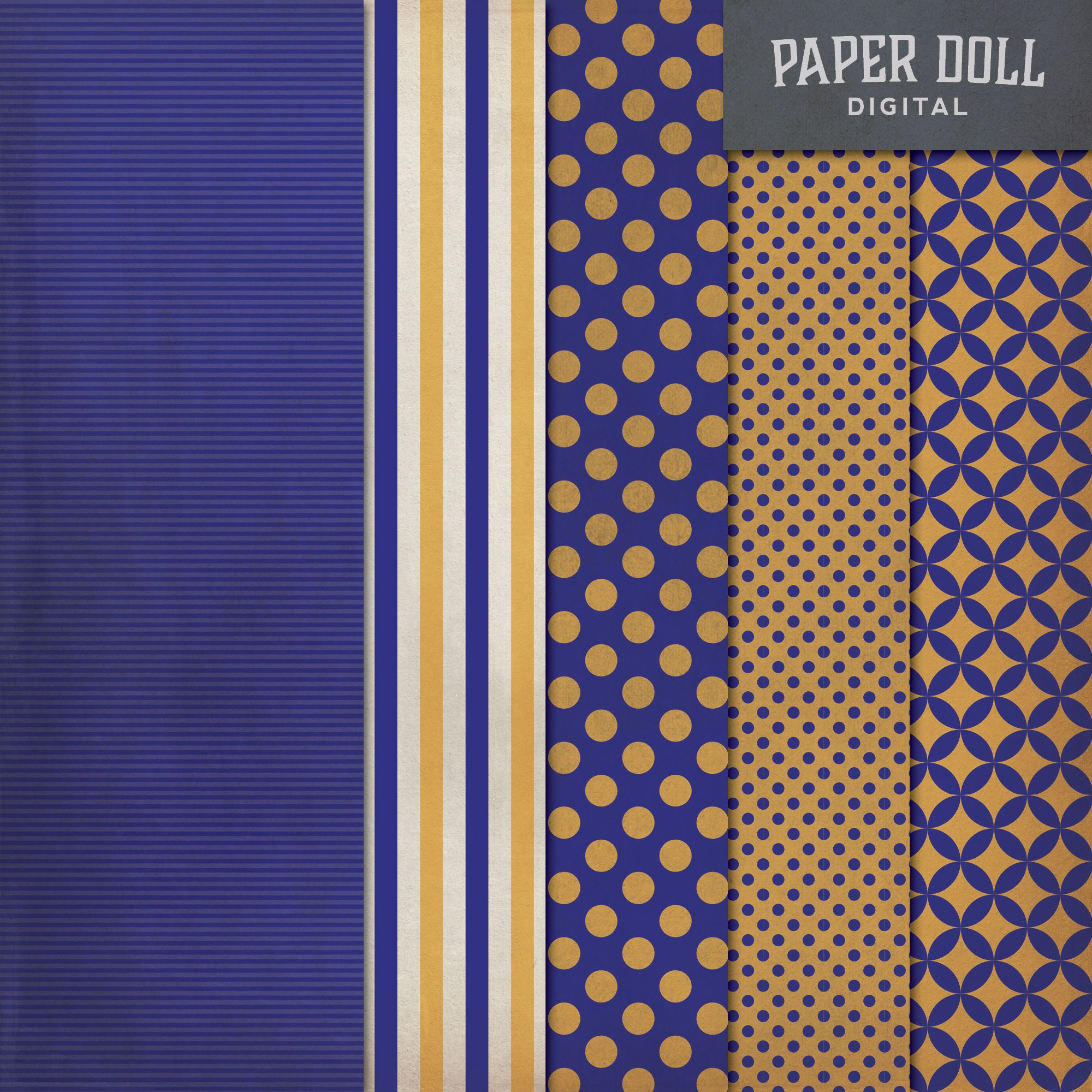Royal Blue and Gold Digital Paper - Chevron Digital Paper ...