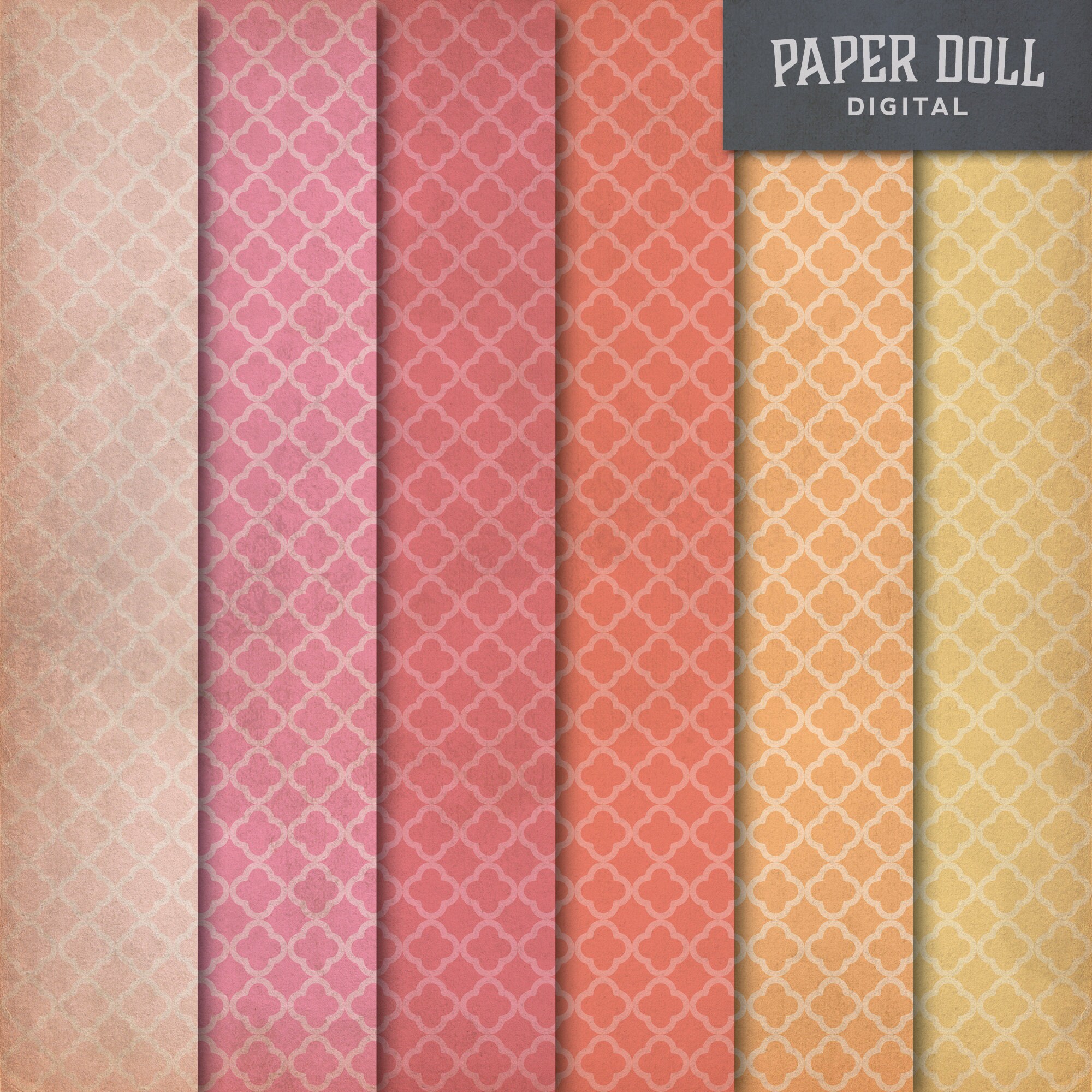 Antiqued Pastel Quatrefoil Digital Paper - Textured Scrapbooking, Junk ...