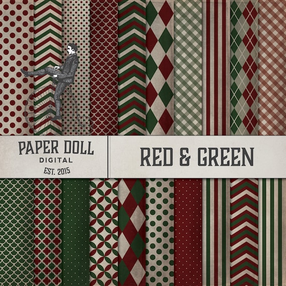 Vintage Christmas Digital Paper Red and Green Distressed | Etsy