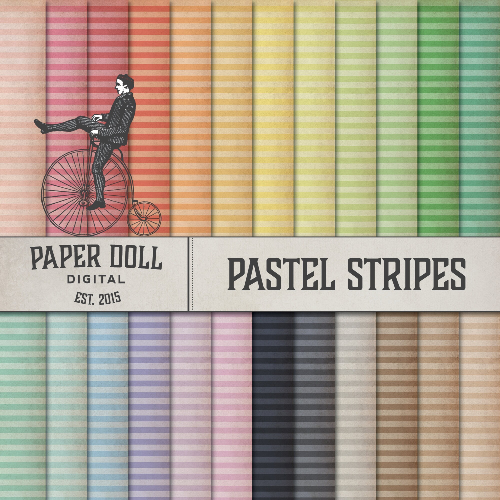 Antiqued Pastel Striped Digital Paper - Textured Scrapbooking, Junk ...