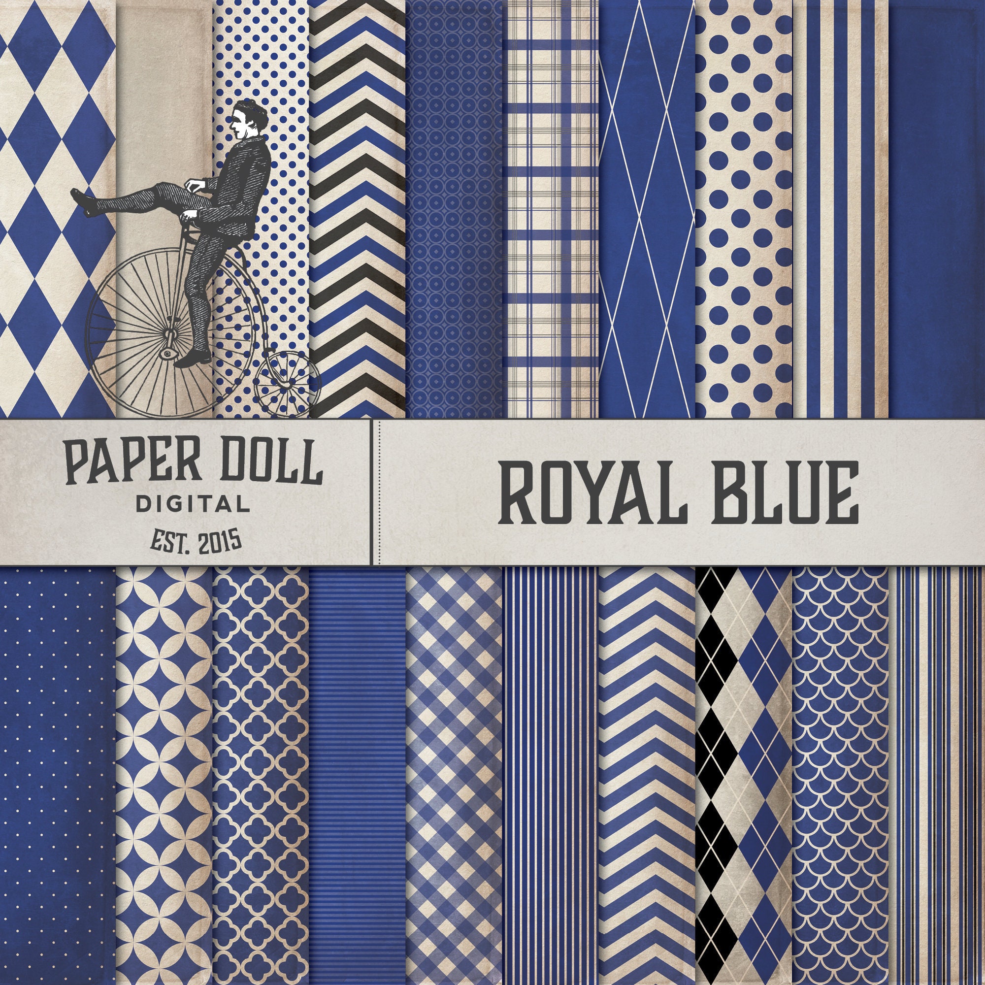 Royal Blue Digital Paper Chevron Digital Paper | Etsy