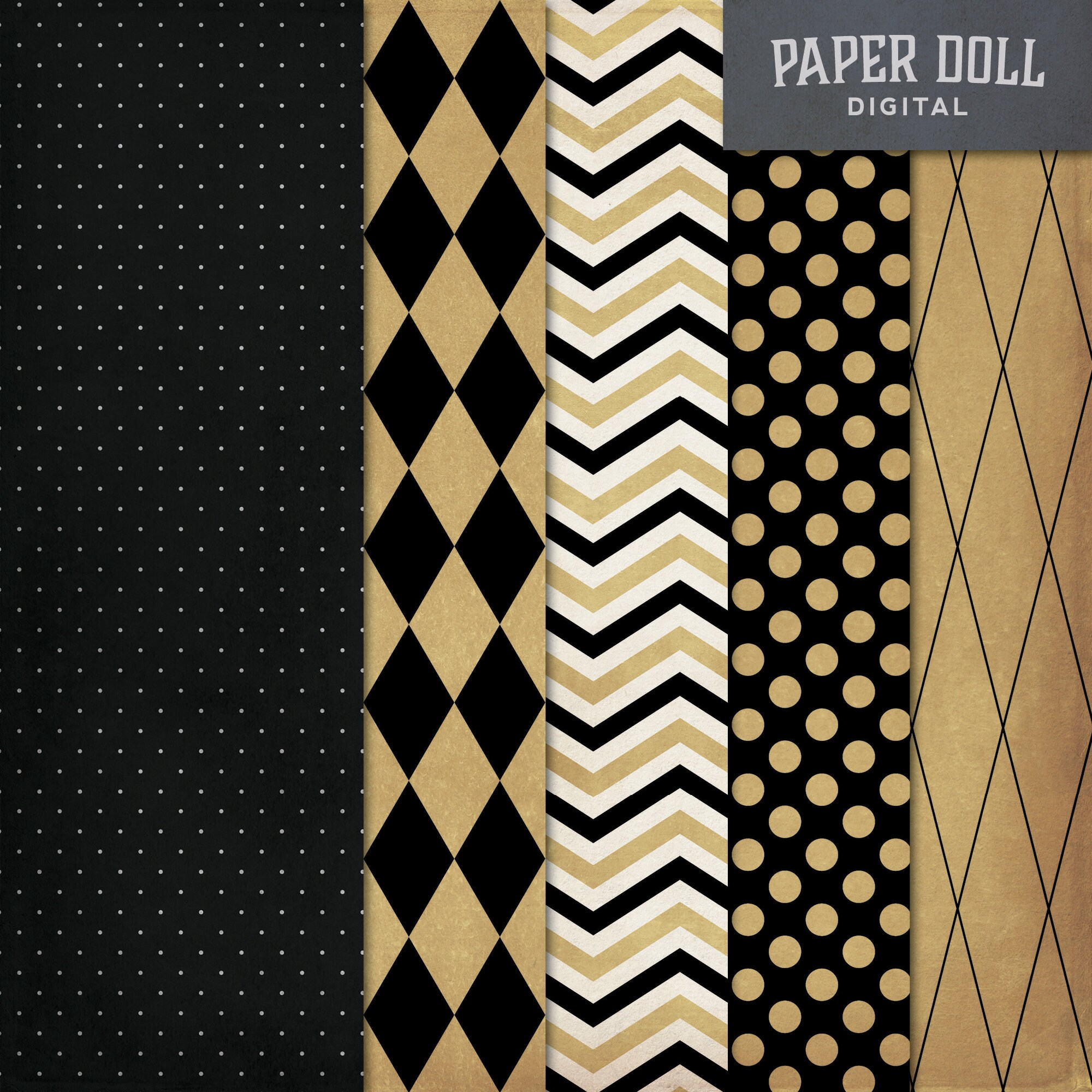 Black and Gold Digital Paper Black and Gold Scrapbooking - Etsy