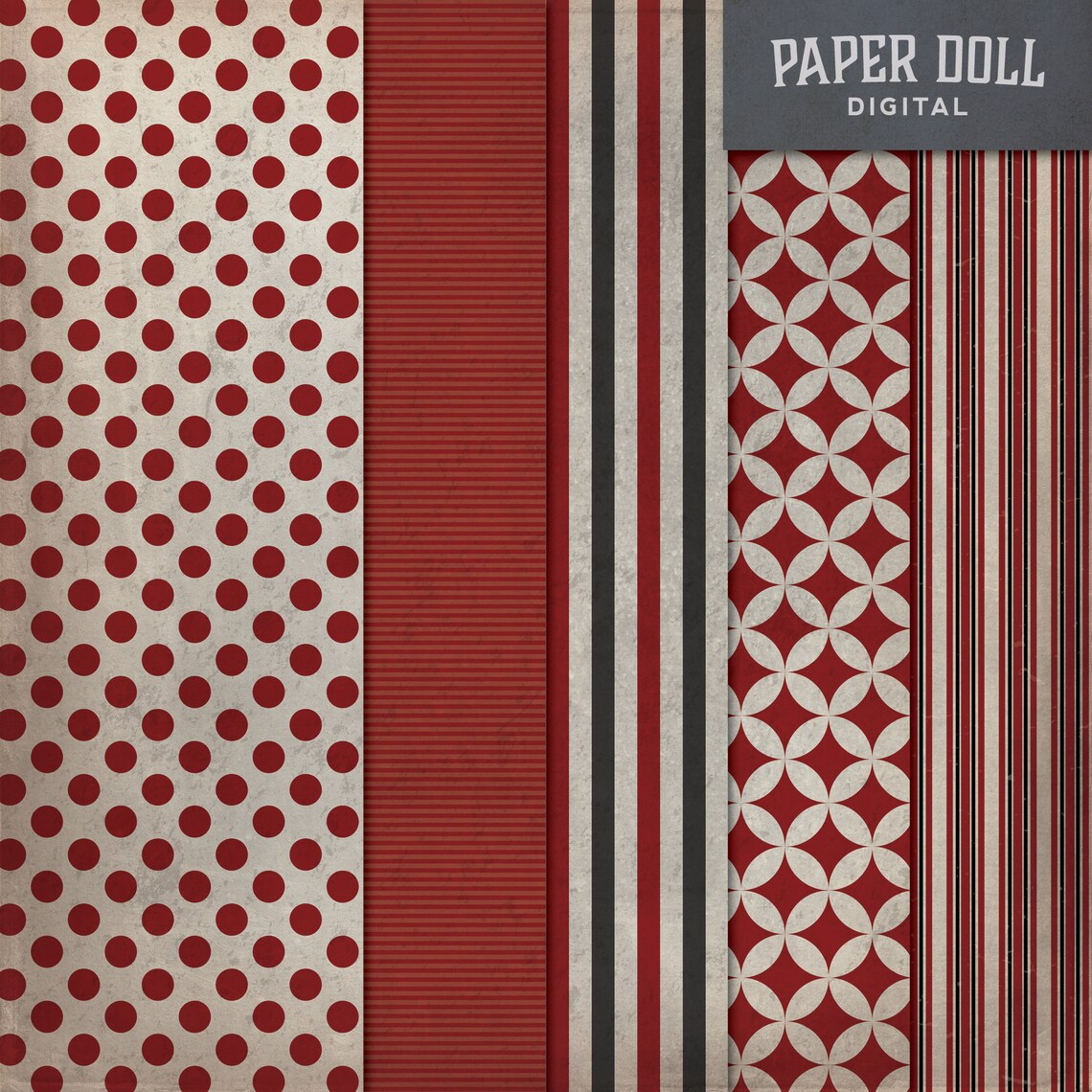 Crimson Digital Paper Red Digital Scrapbooking, Junk Journal Chevron ...