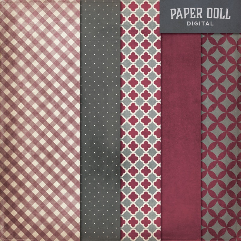 Maroon Digital Paper - Gray Digital Paper - Digital Scrapbooking, Junk ...