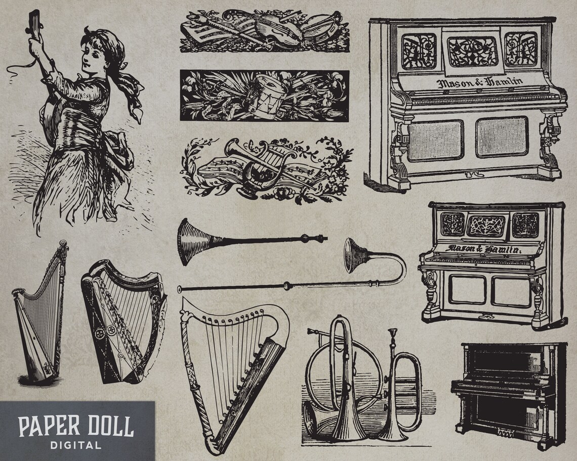Vintage Music Clipart EPS and PNG Vector Clipart - Etsy