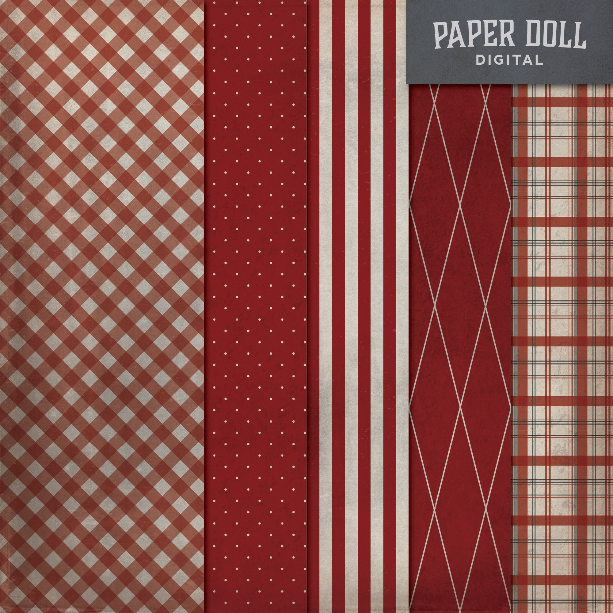 Crimson Digital Paper Red Digital Scrapbooking, Junk Journal Chevron ...