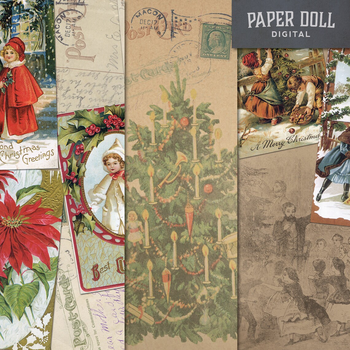 Vintage Christmas Digital Paper – Victorian Scrapbook, Junk Journal ...