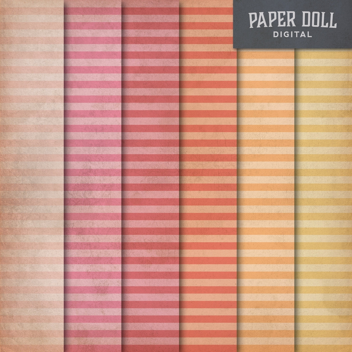 Antiqued Pastel Striped Digital Paper - Textured Scrapbooking, Junk ...