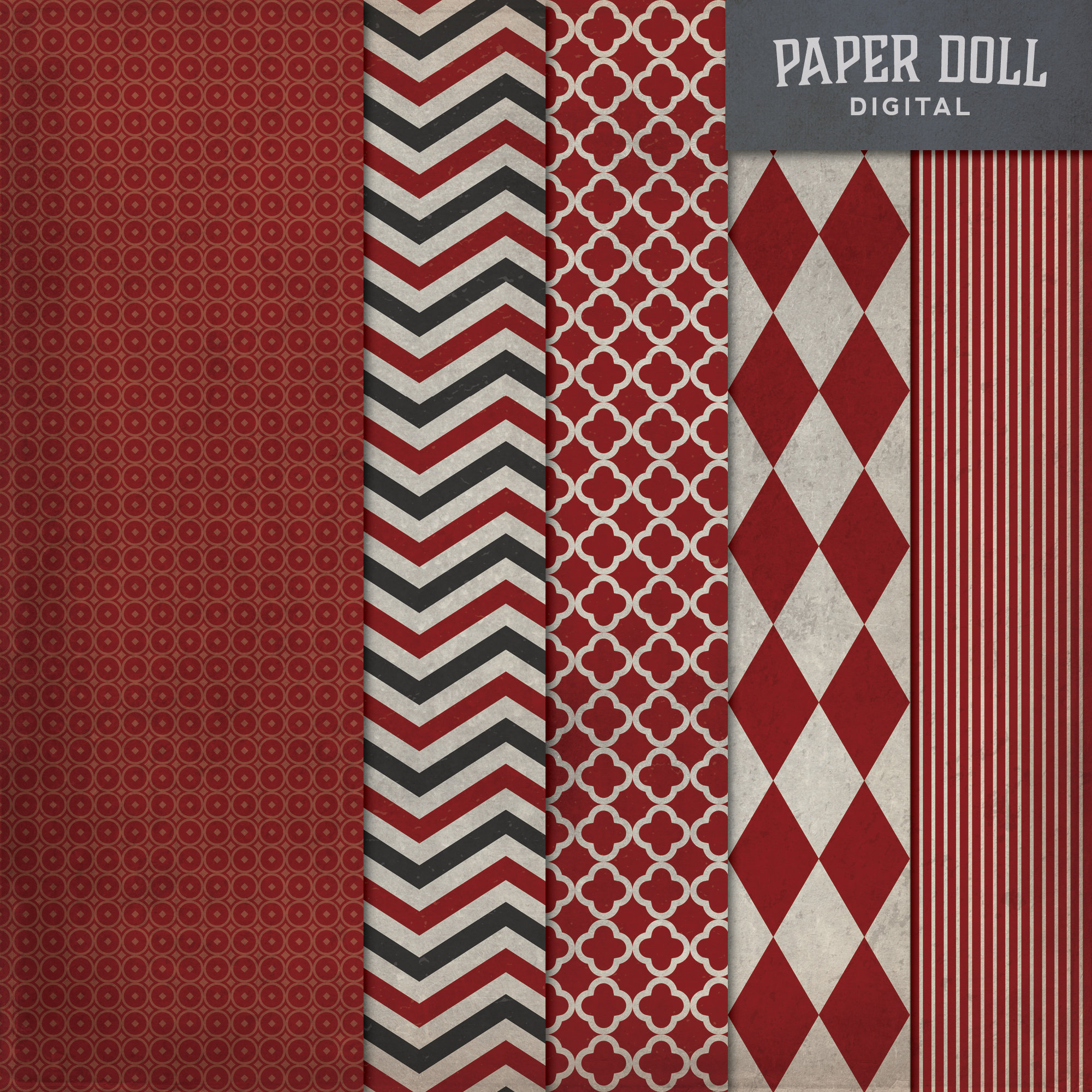 Crimson Digital Paper Red Digital Scrapbooking, Junk Journal Chevron ...