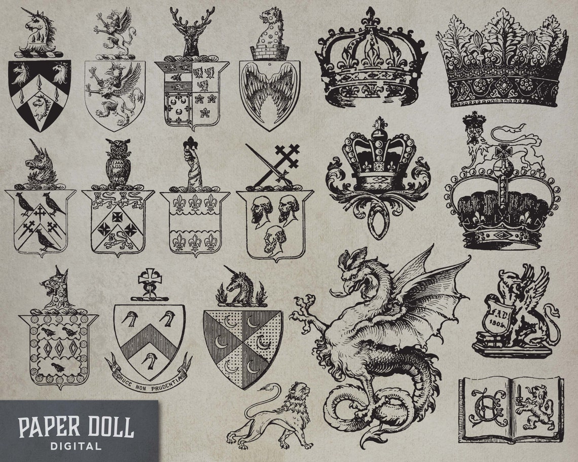 Vintage Heraldry Clipart EPS and PNG Vector Clipart Scrapbooking Junk ...