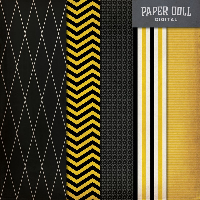 Black and Gold Digital Paper - Chevron Paper - Scrapbooking, Junk ...