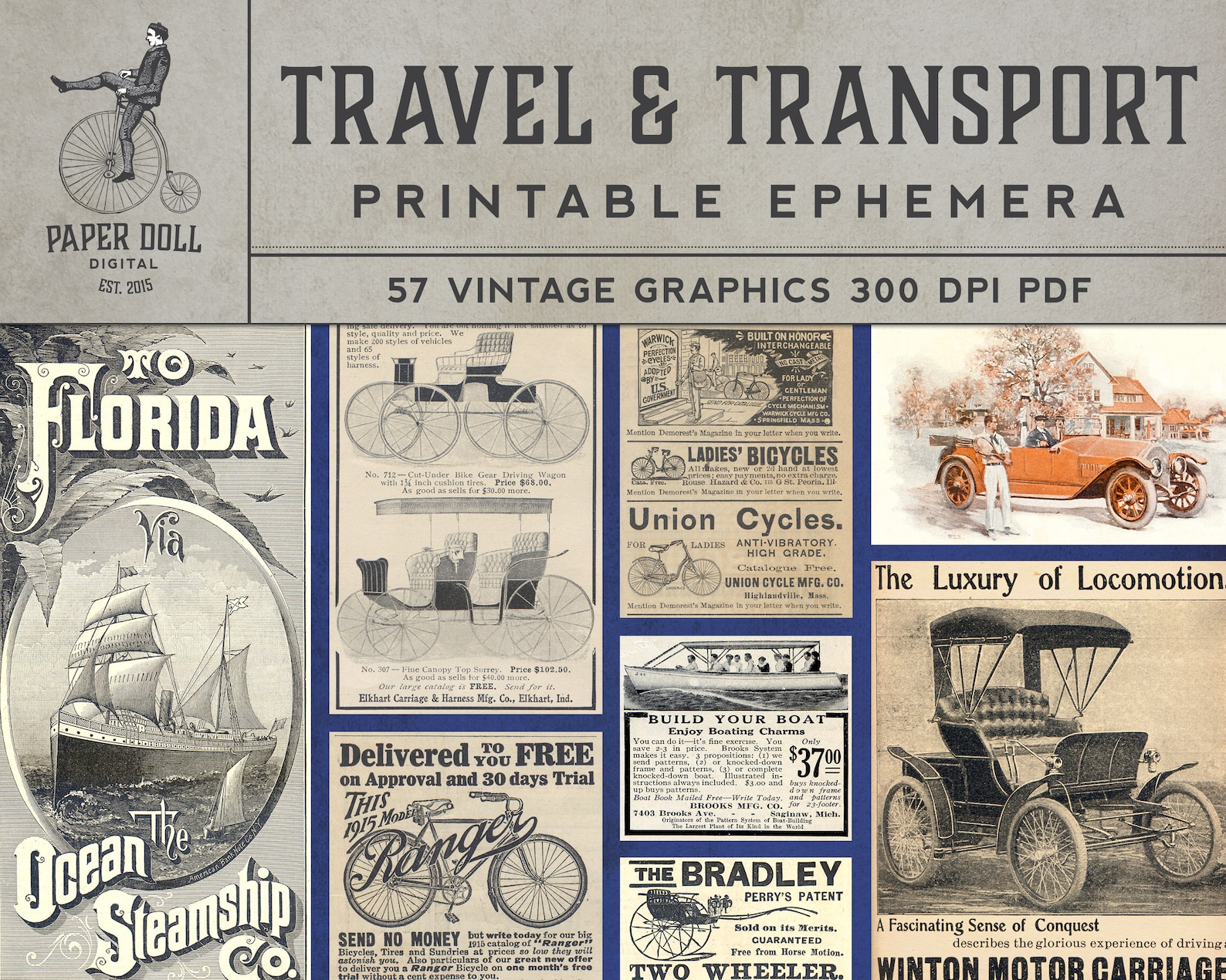Printable Travel Transportation Ephemera - PDF - Vintage Magazine ...