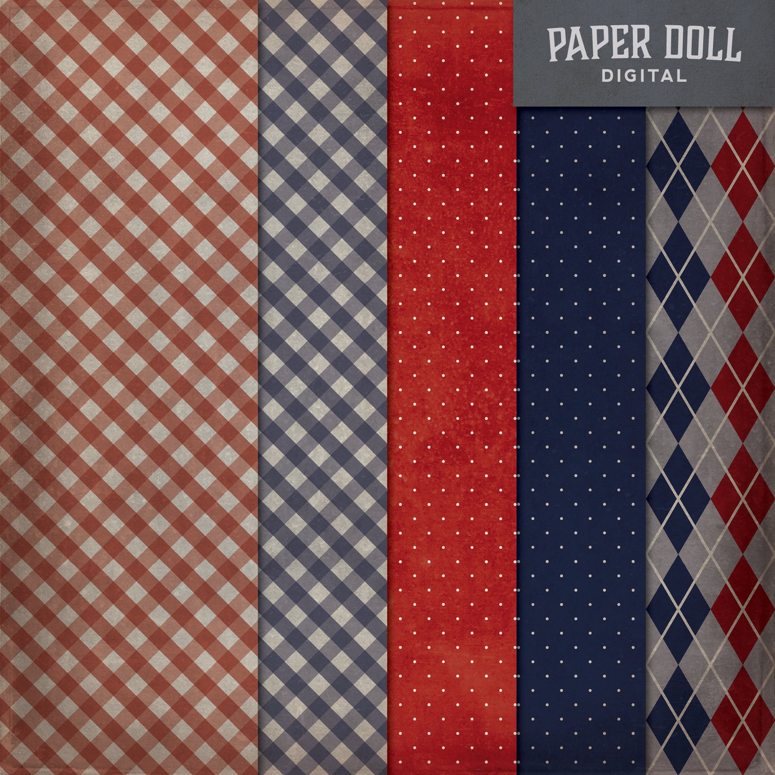 Vintage Patriotic Digital Paper - Red, White and Blue Craft Paper ...