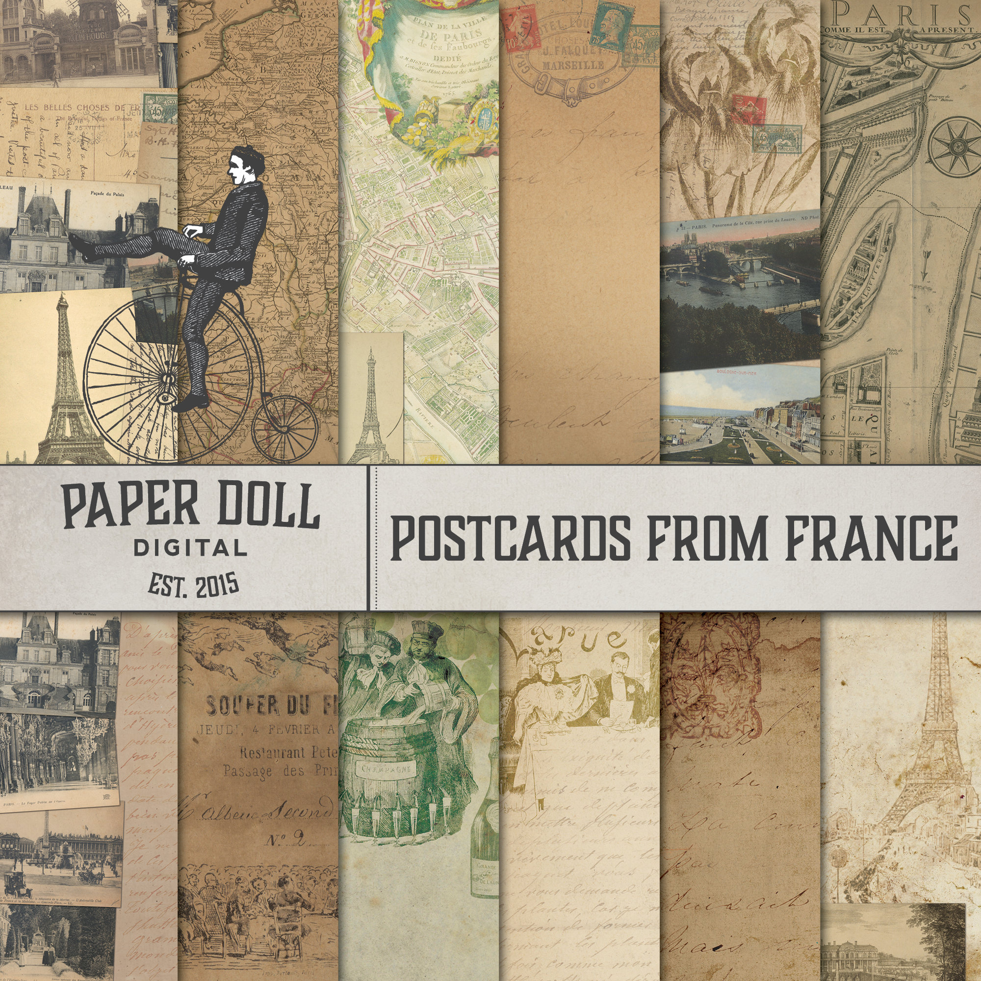 Postcards From France Digital Paper Vintage Travel Vintage France ...