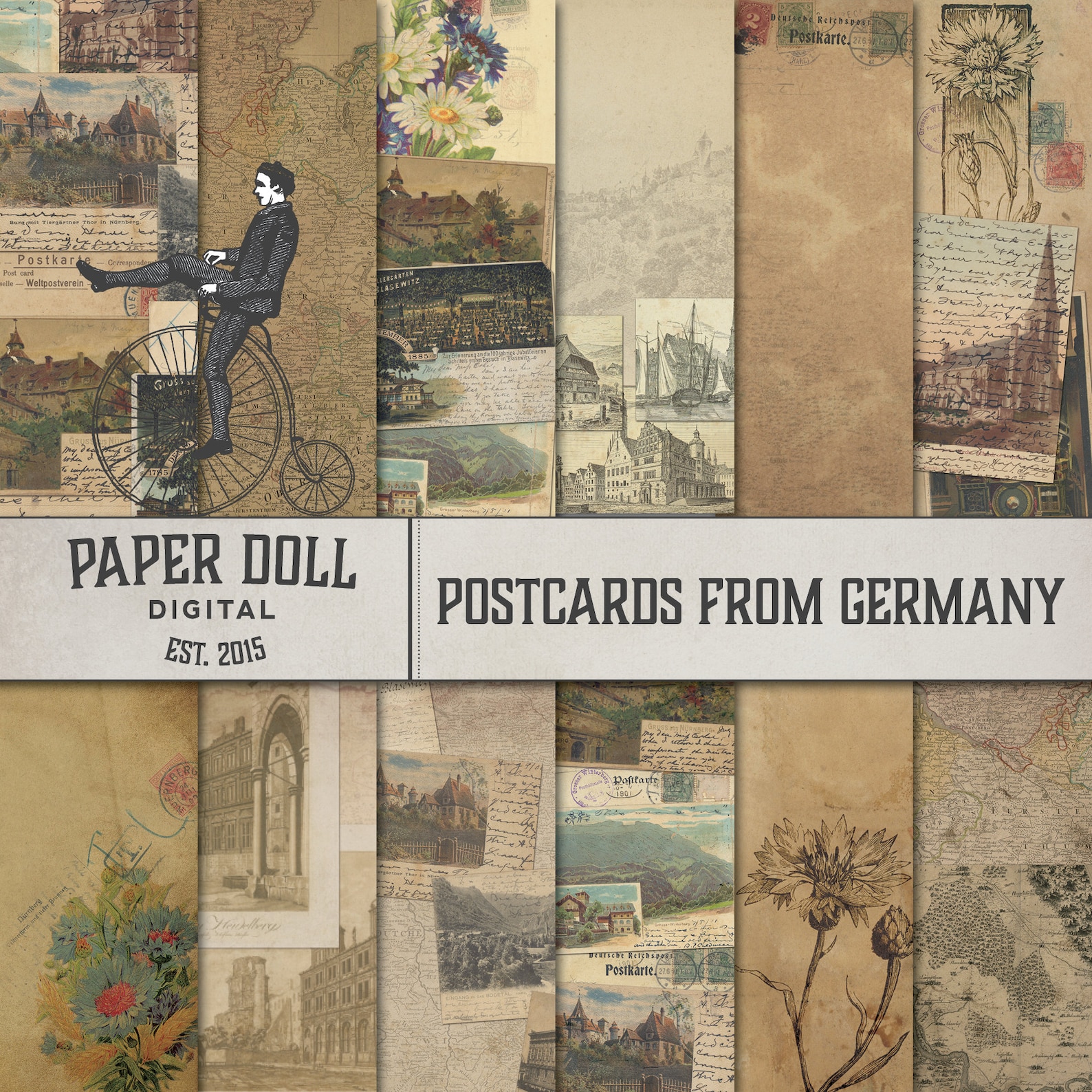 Postcards From Germany Digital Paper - Vintage Travel - Vintage Germany ...