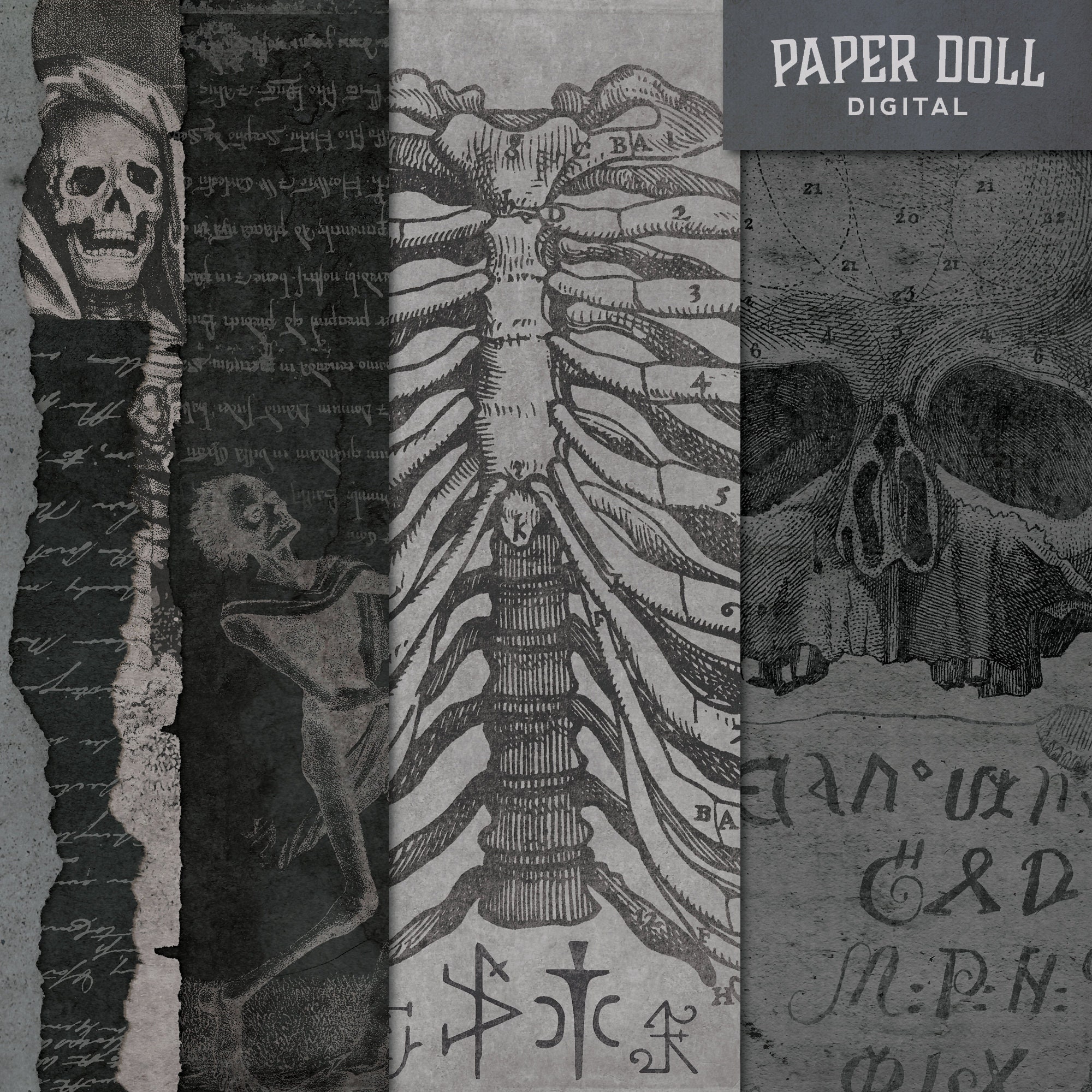 Spellbook Digital Paper Necromancy Skeletons Black Magic Magic ...