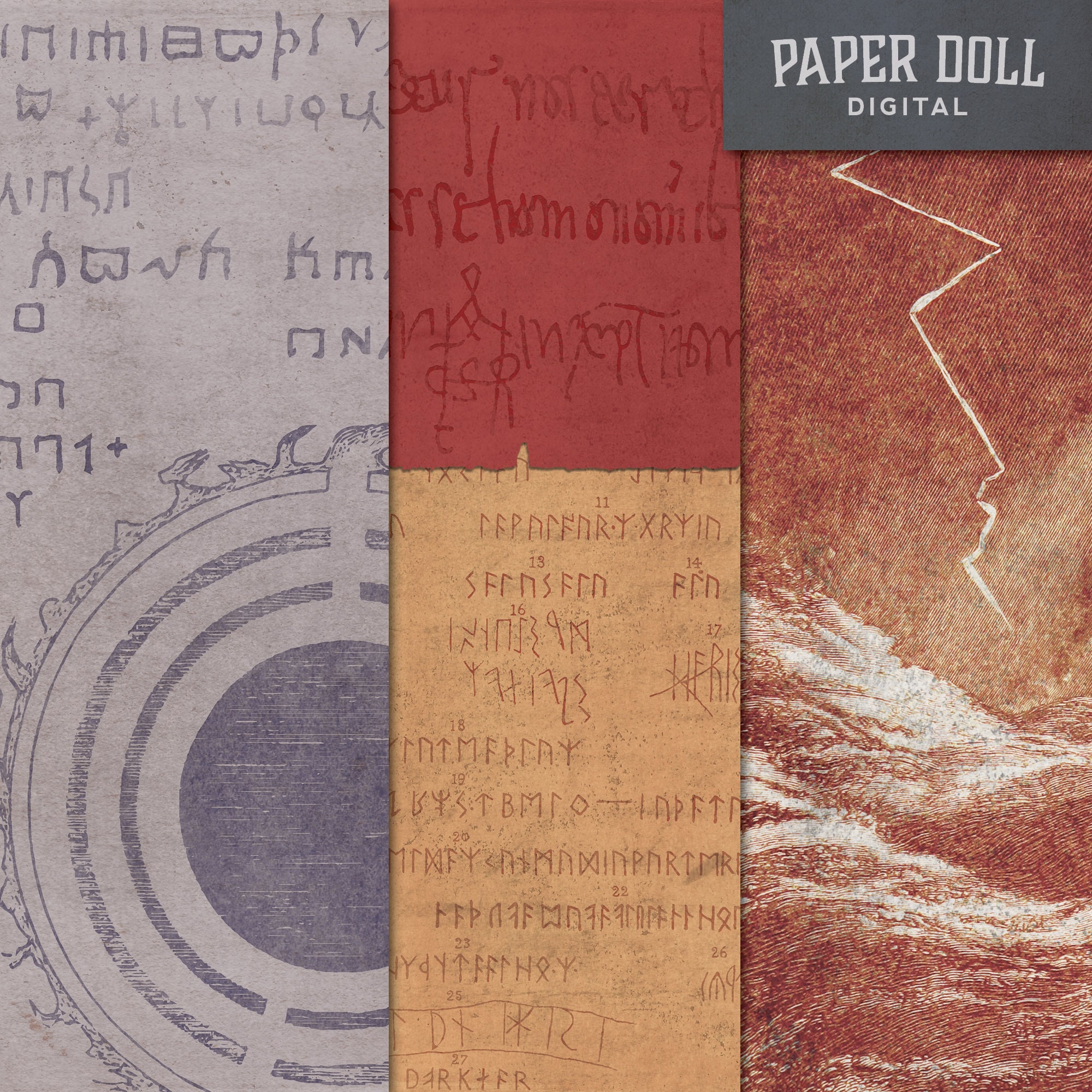 Spellbook Digital Paper - Magic - Wizard - Fire, Lightning, Light, Dark ...