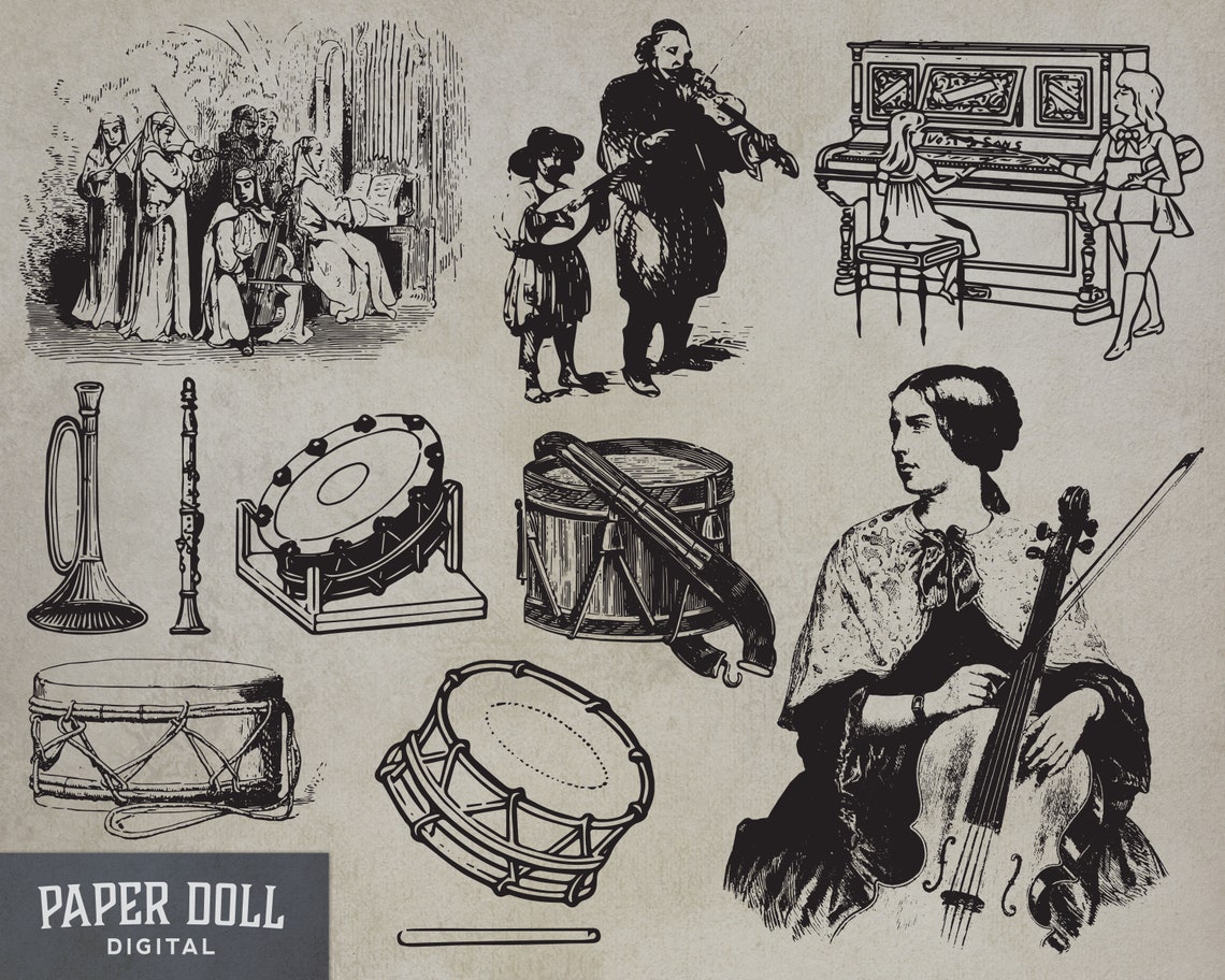 Vintage Music Clipart EPS and PNG Vector Clipart | Etsy