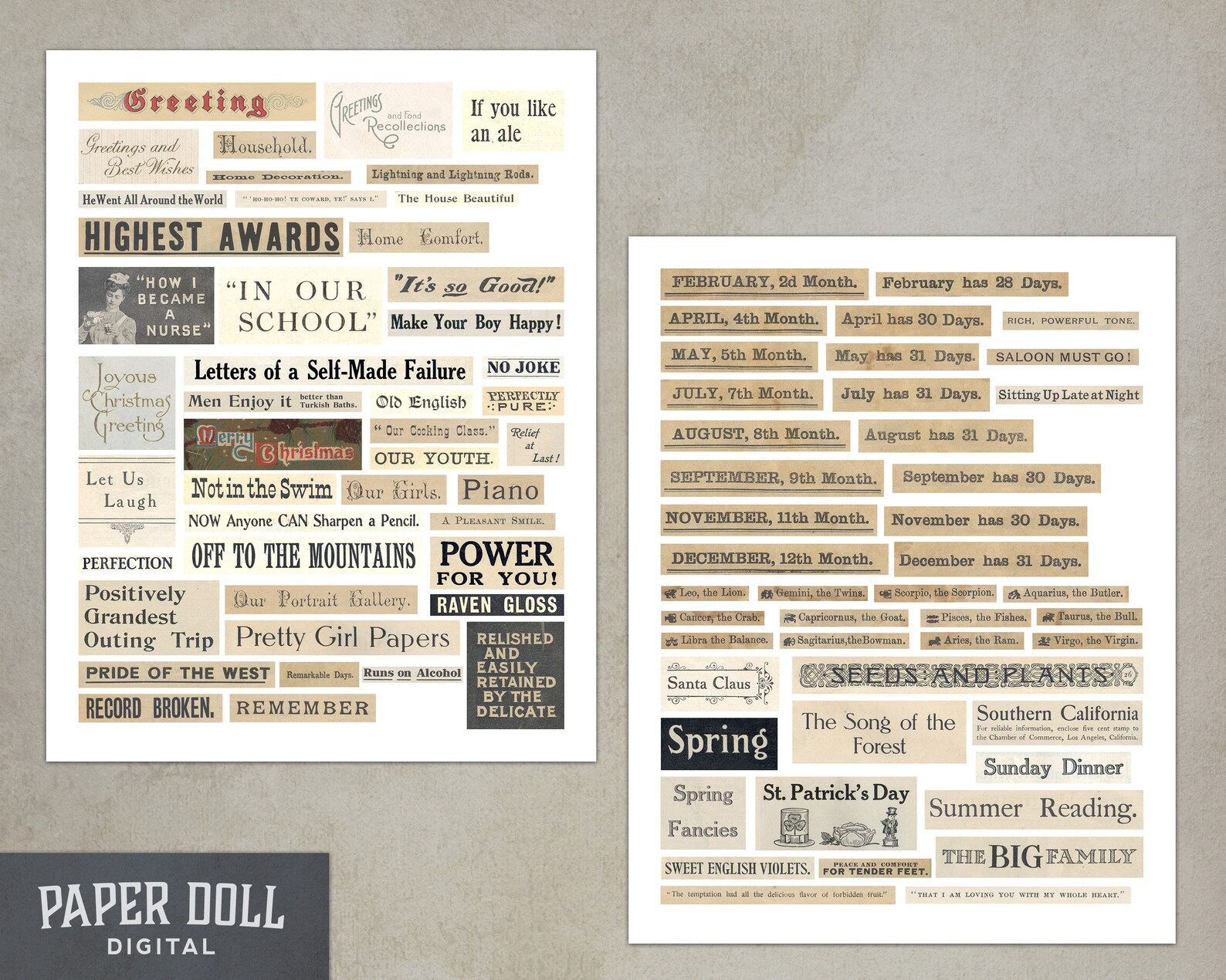 Printable Text Ephemera - Journaling Words - PDF - Vintage Type ...