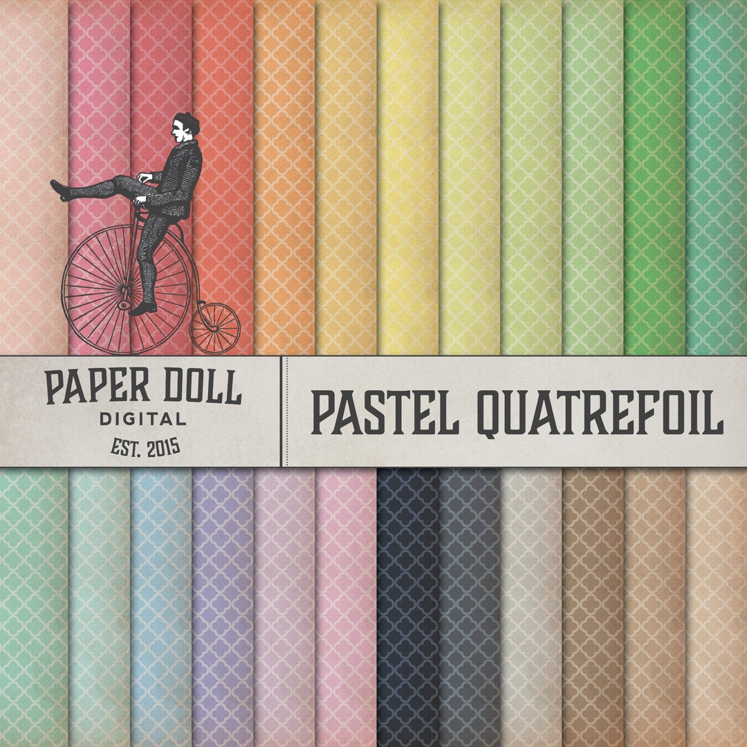 Antiqued Pastel Quatrefoil Digital Paper - Textured Scrapbooking, Junk ...