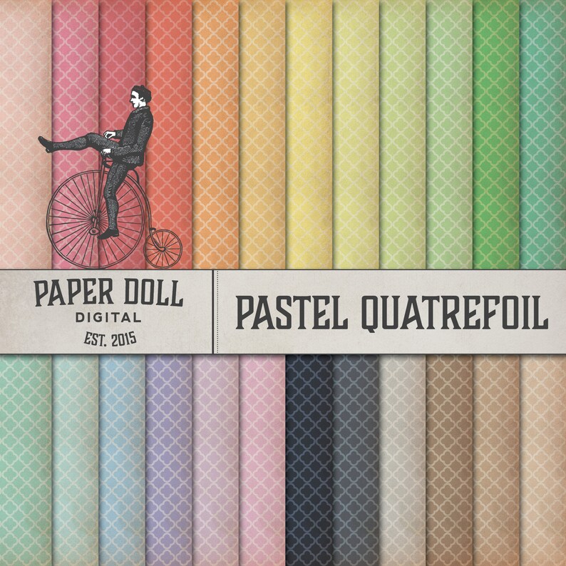Antiqued Pastel Quatrefoil Digital Paper - Textured Scrapbooking, Junk ...