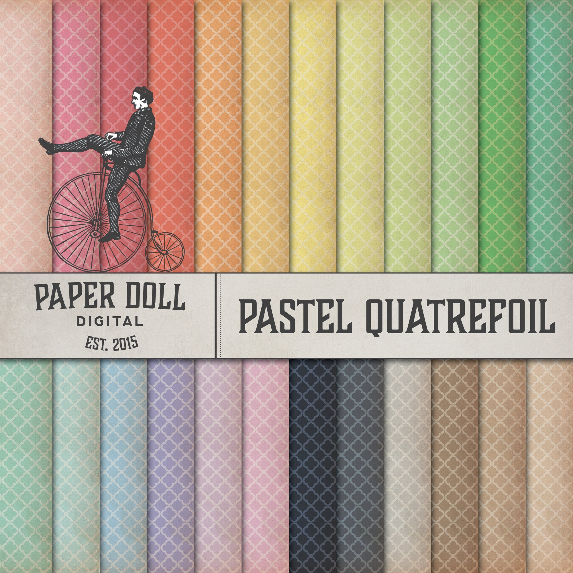 Antiqued Pastel Quatrefoil Digital Paper - Textured Scrapbooking, Junk ...