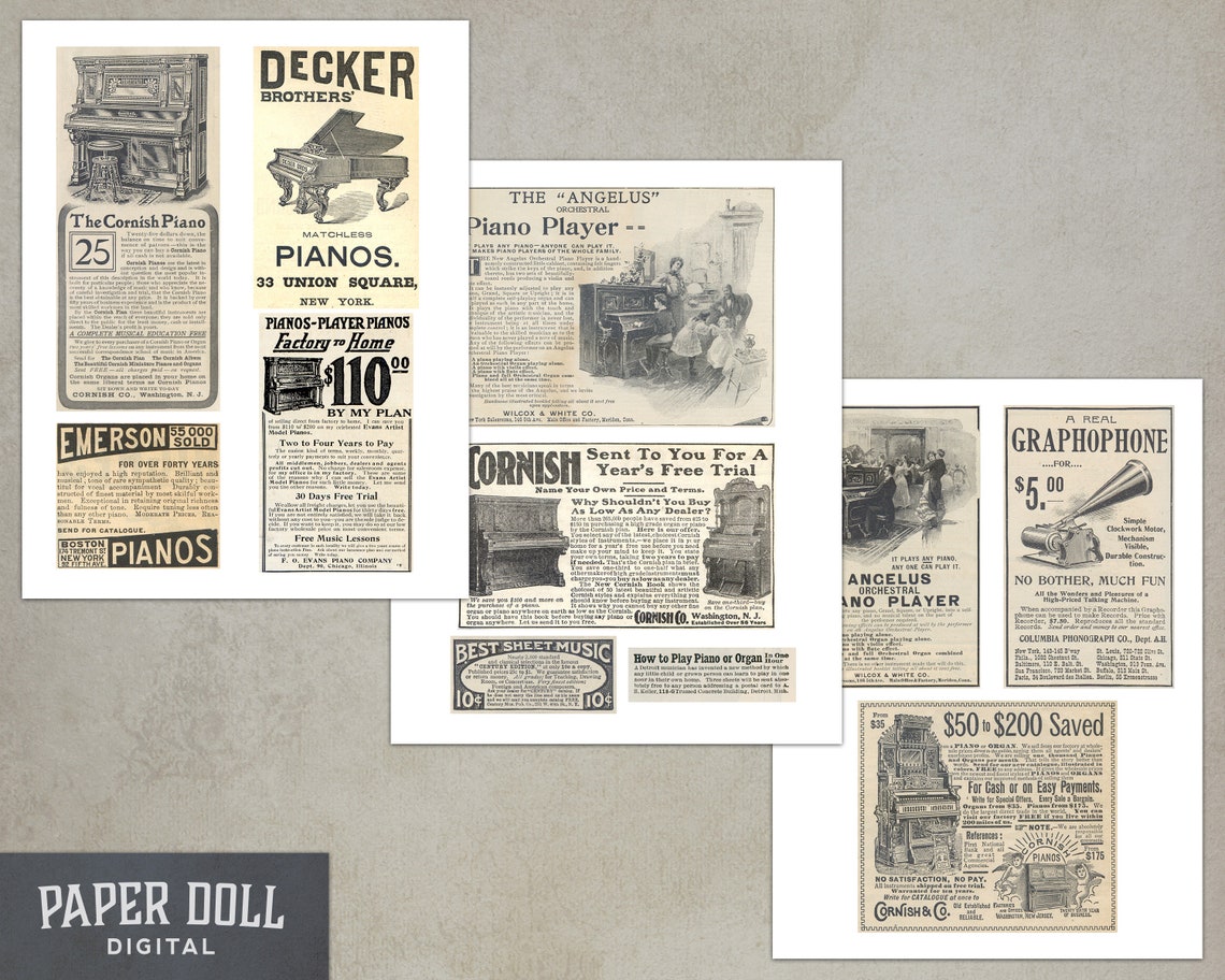 Printable Music Ephemera PDF Vintage Magazine Piano Violin Scrapbooking ...