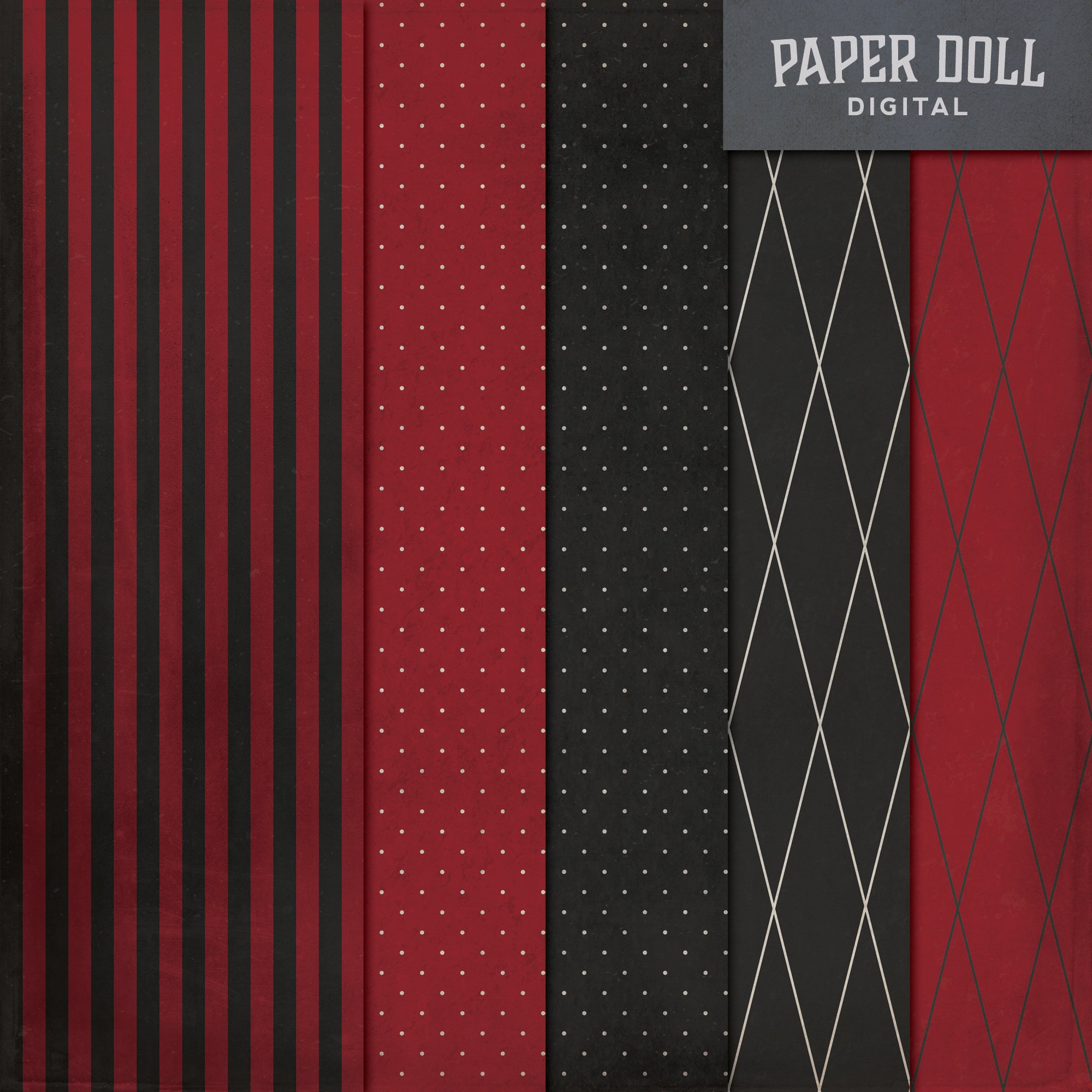 Red and Black Distressed Digital Paper - 20 Vintage Sheets (instant ...