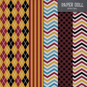 Red, Gold and Blue Digital Paper - Scrapbooking, Junk Journal - Chevron ...