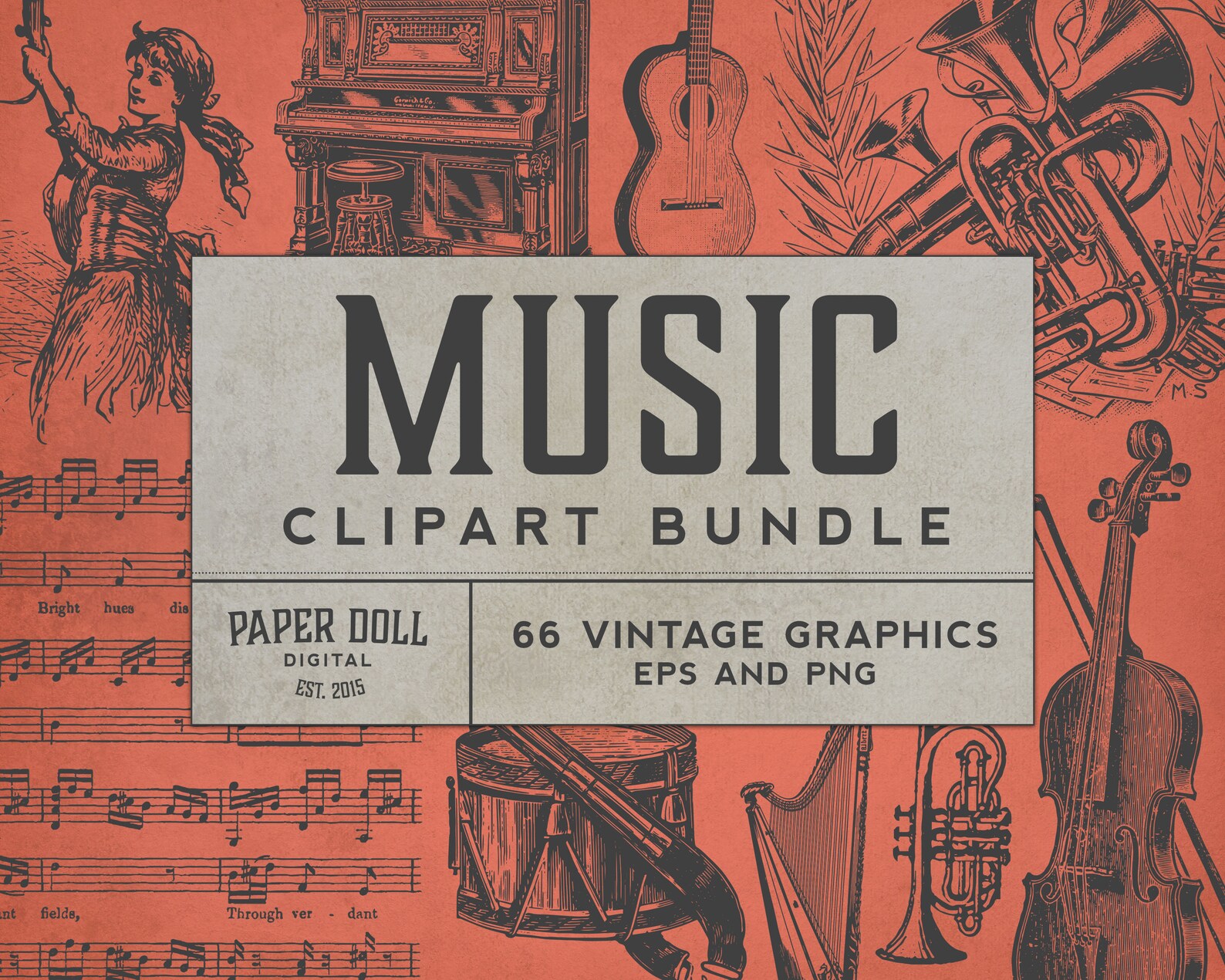 Vintage Music Clipart EPS and PNG Vector Clipart Scrapbooking Junk ...
