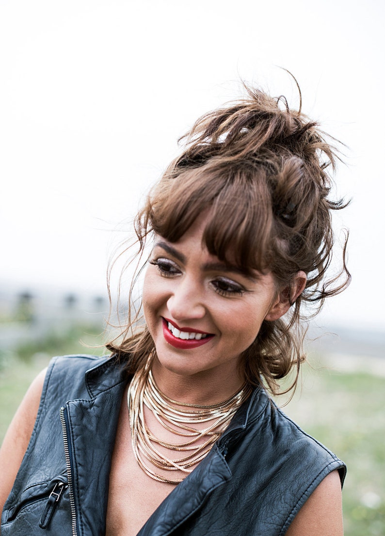 Gold Snake Chain Waterfall Statement Necklace - Etsy