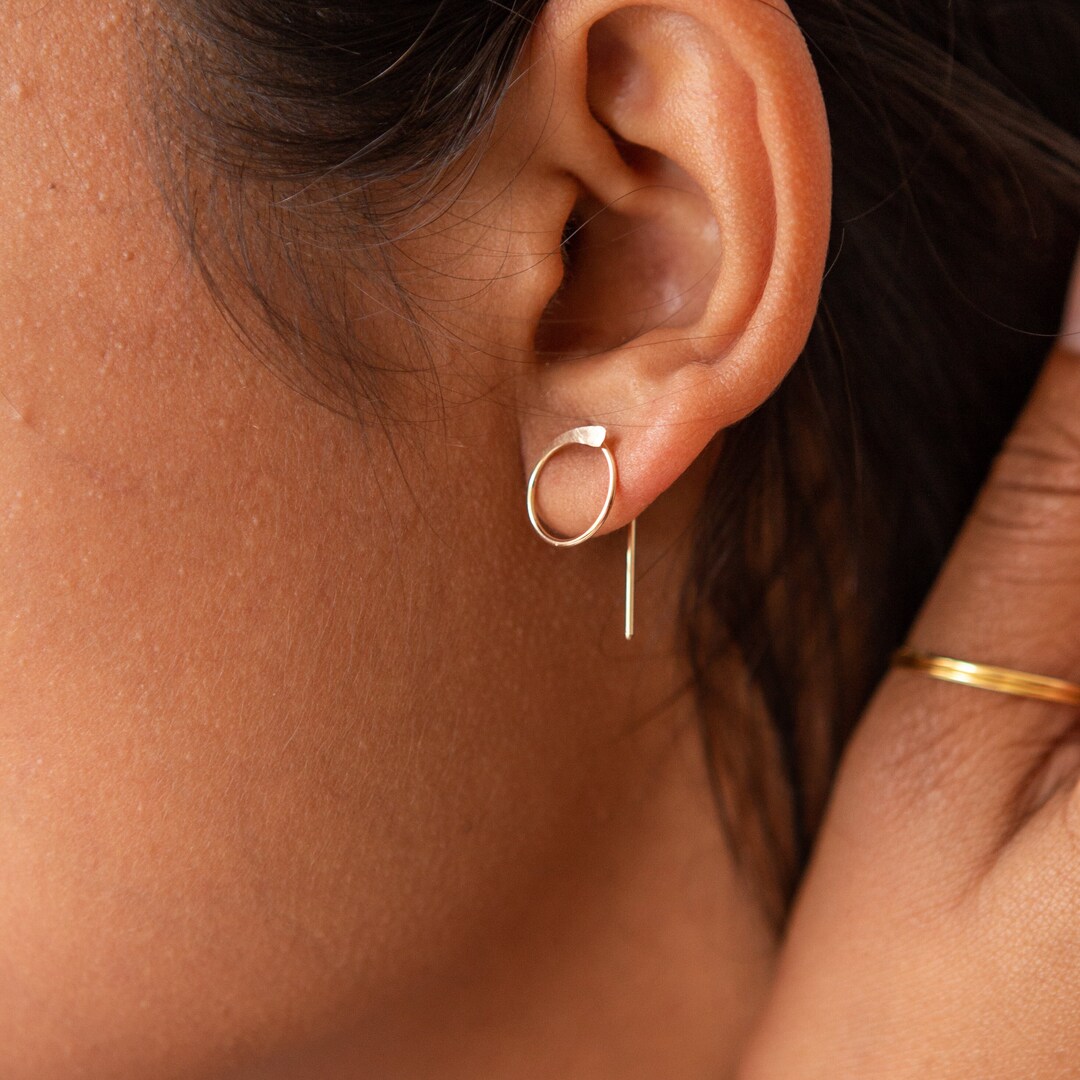 Womens Dainty Gold Filled Eclipse Stud Earrings, Simple Eclipse Gold ...