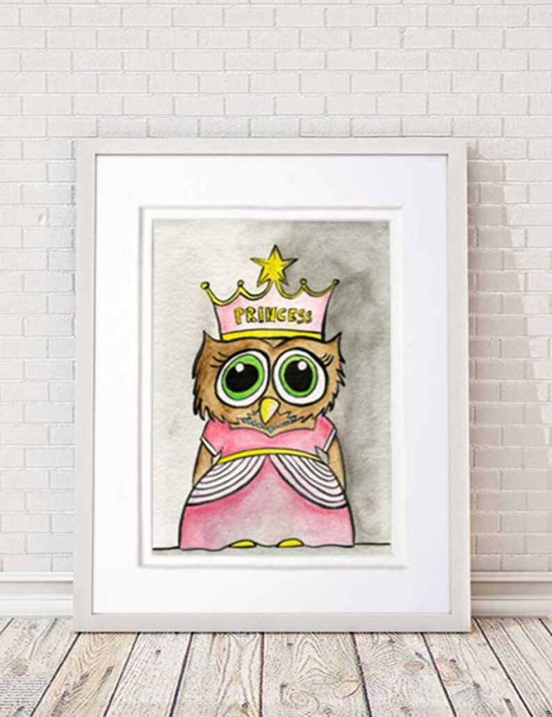 Princess Owl Print. Princess Owl Matted Print. Pink Princess. Kids ...