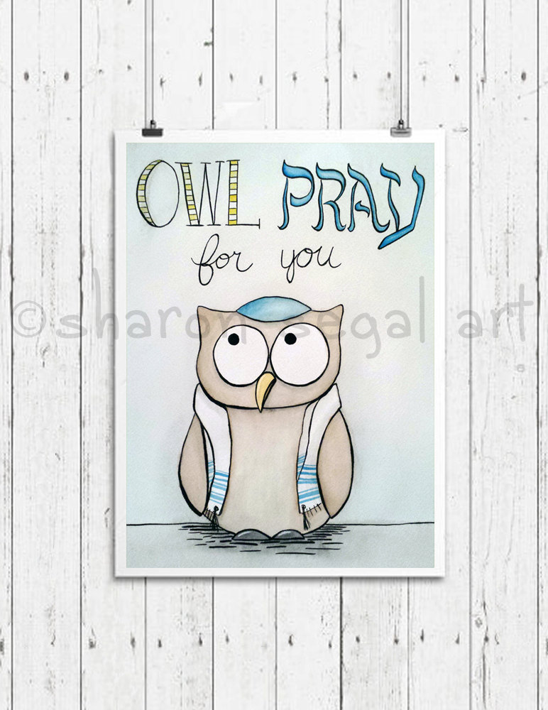 Owl Pray for You Print - Rabbi Owl Print - Owl Painting - Rabbi ...