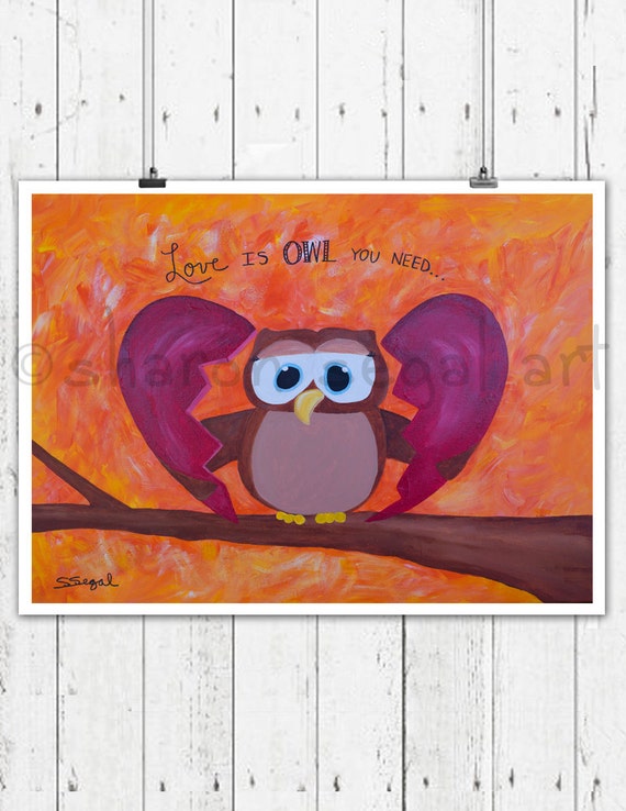 Love is OWL You Need Print Owl With Broken Heart Matted - Etsy
