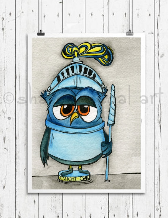 Knight Owl print. Knight owl matted print. Blue knight. Kids | Etsy
