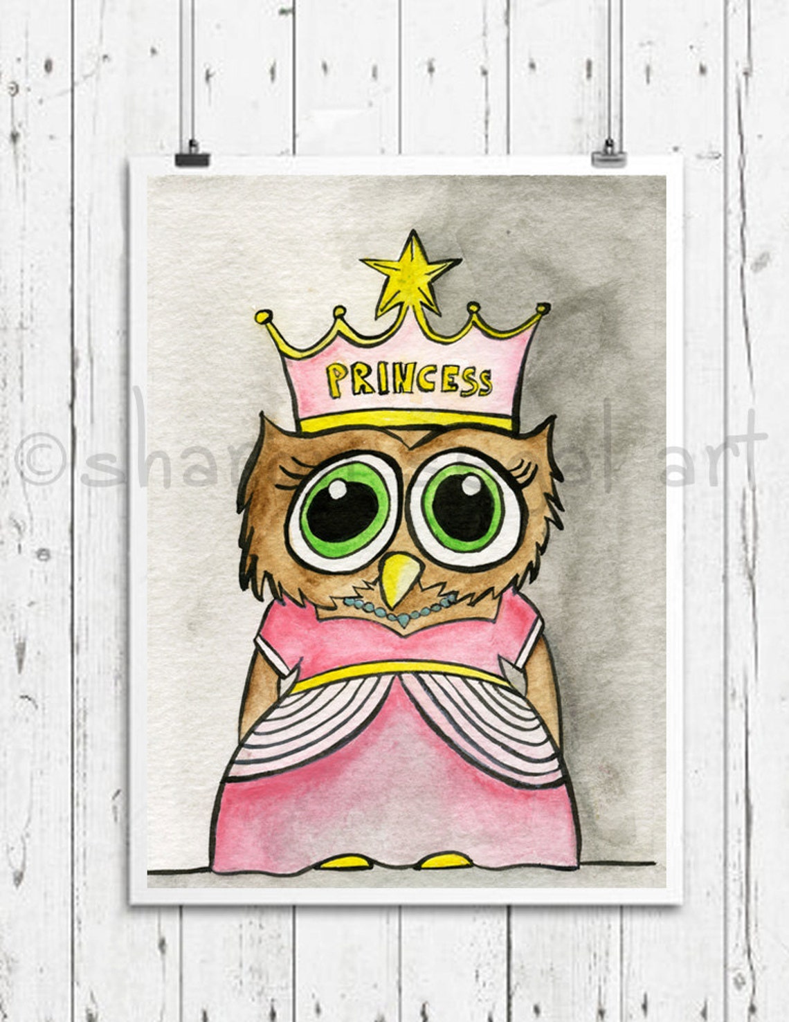 Princess Owl Print. Princess Owl Matted Print. Pink Princess. Kids ...