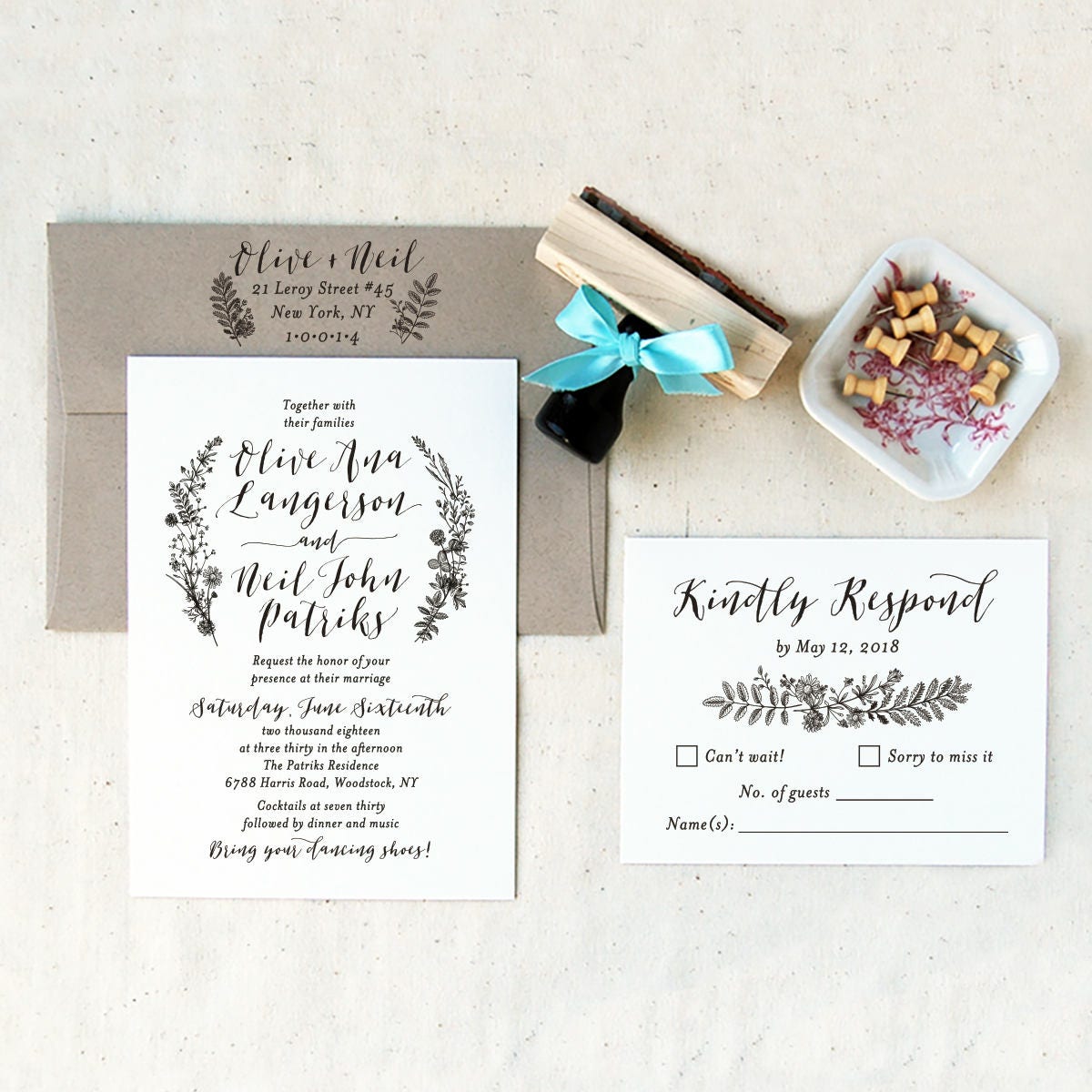 Wedding Invitation Stamp Suite #7 - Calligraphy - Floral - Personalized ...