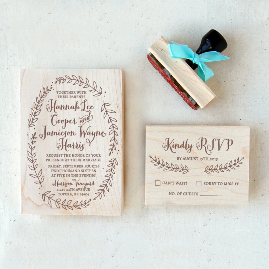 Wedding Invitation Stamp Suite #3 - Wreath - Calligraphy - Personalized ...