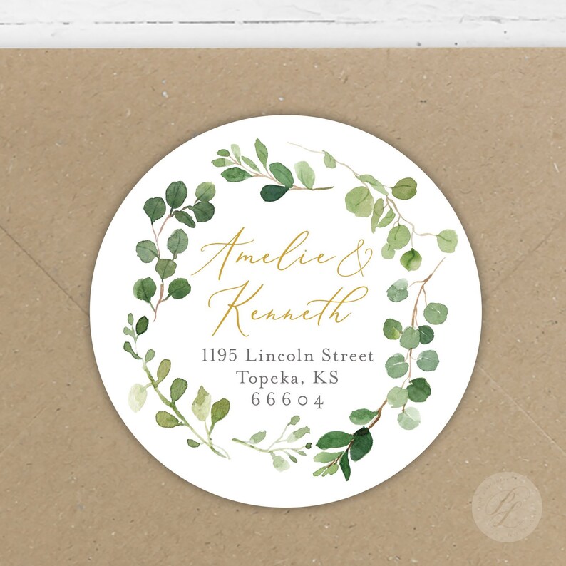 Personalized Return Address Stickers: Eucalyptus Wreath, Wedding ...