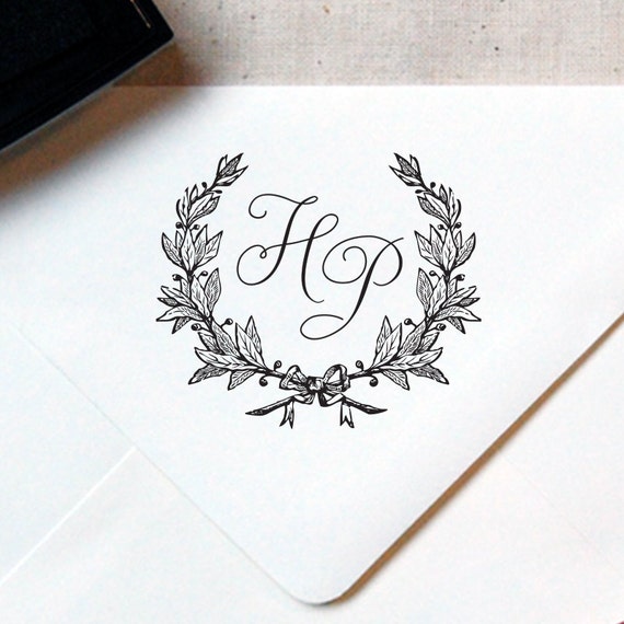 Paper Wreath Monogram Stamp #18 Wooden or Self-Inking Calligraphy ...