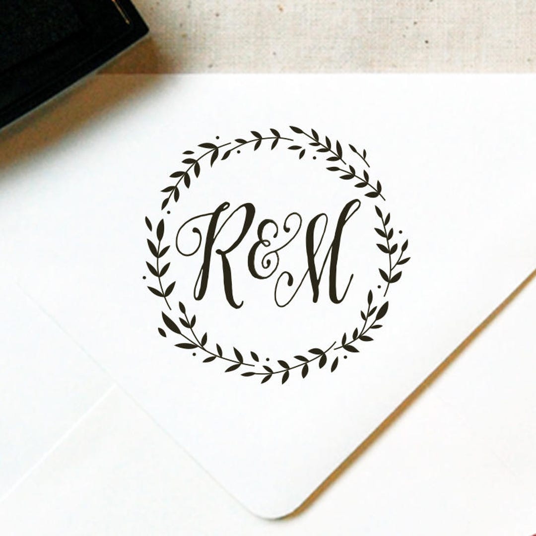 Monogram Stamp #5 - Wooden or Self-inking - Calligraphy - Wreath ...