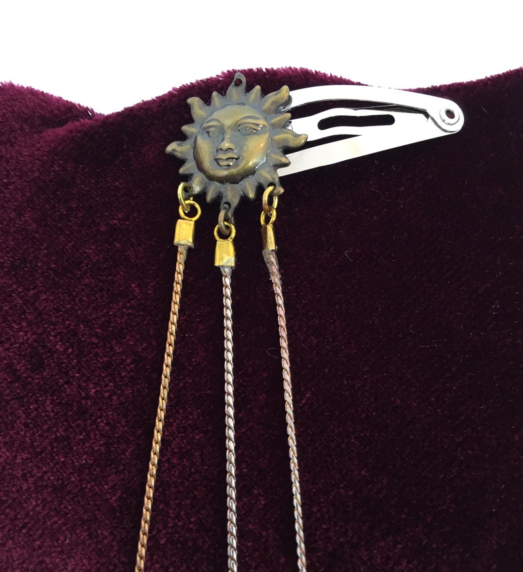 Man in the Moon Hair Clip,three Strands of Gold-tone and Topaz Beads ...