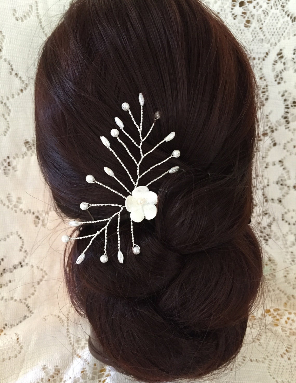 Vintage Flower and Ivory Pearls Hair Pin 1150 | Etsy