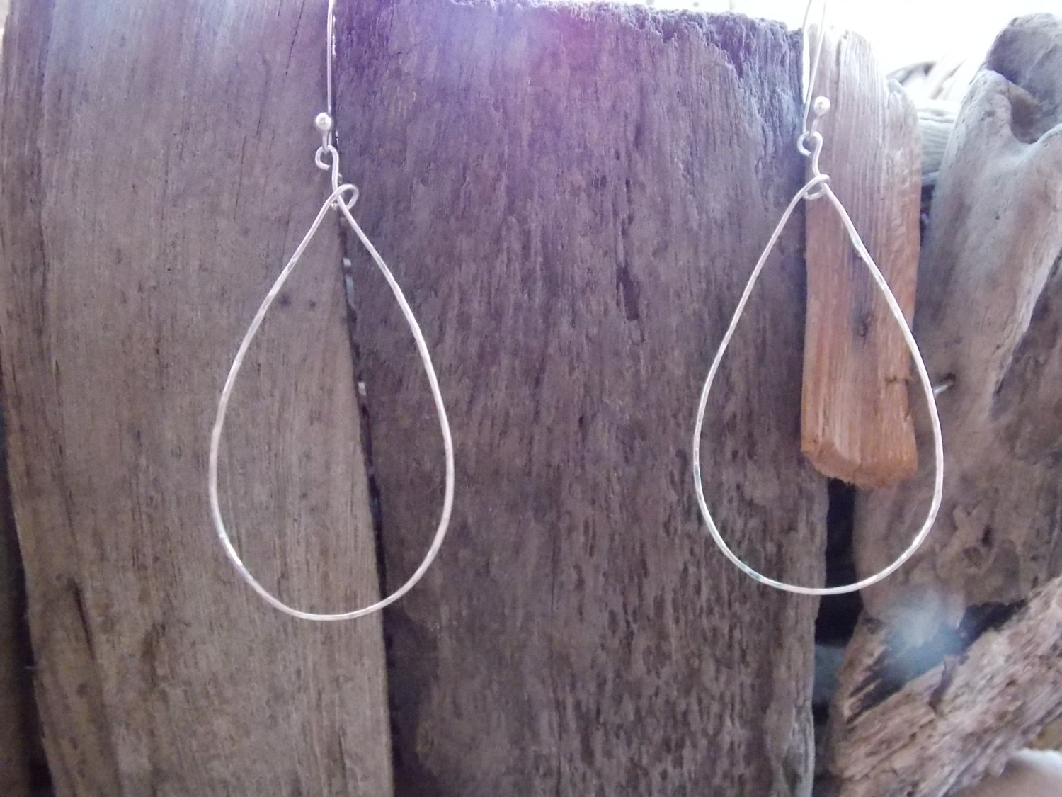 Long Teardrop Hand Crafted Sterling Hammered Drop Hoops - Etsy