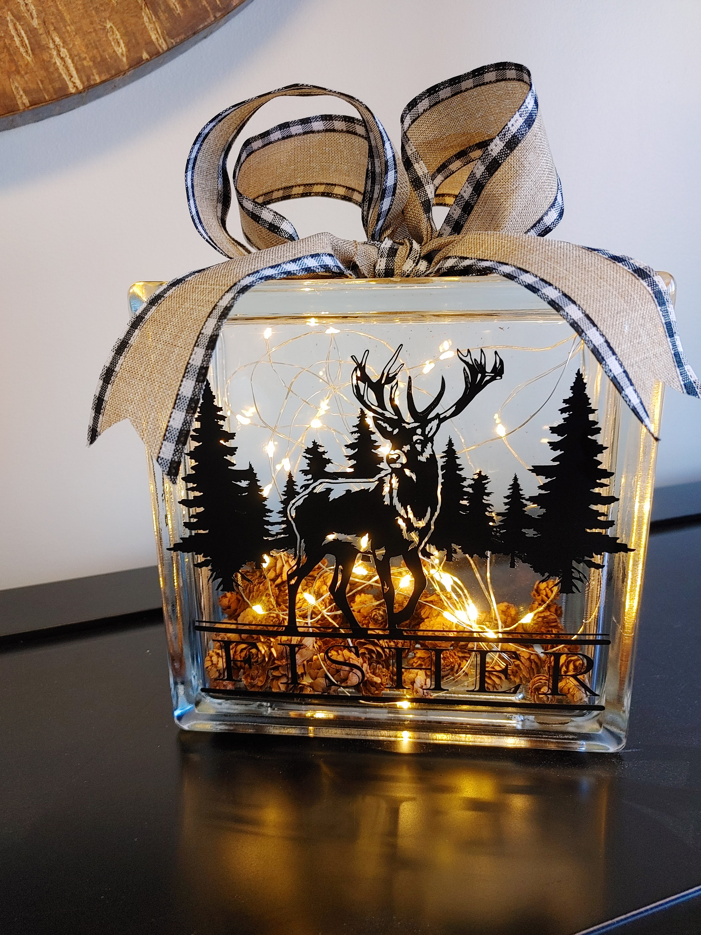 Rustic Glass Light up Block With Buck and Name Personalization Option ...