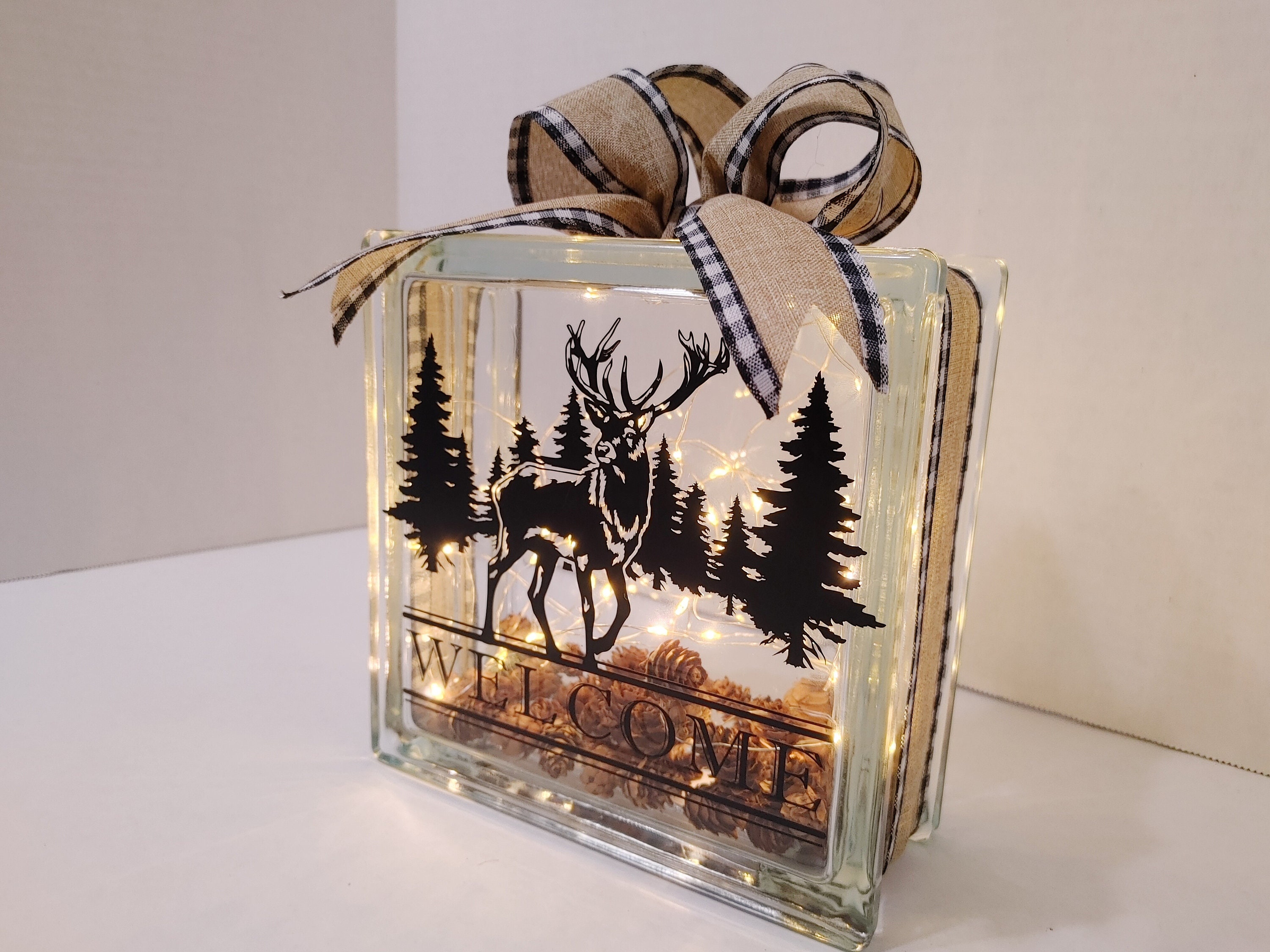 Rustic Glass Light up Block With Buck and Name Personalization Option ...