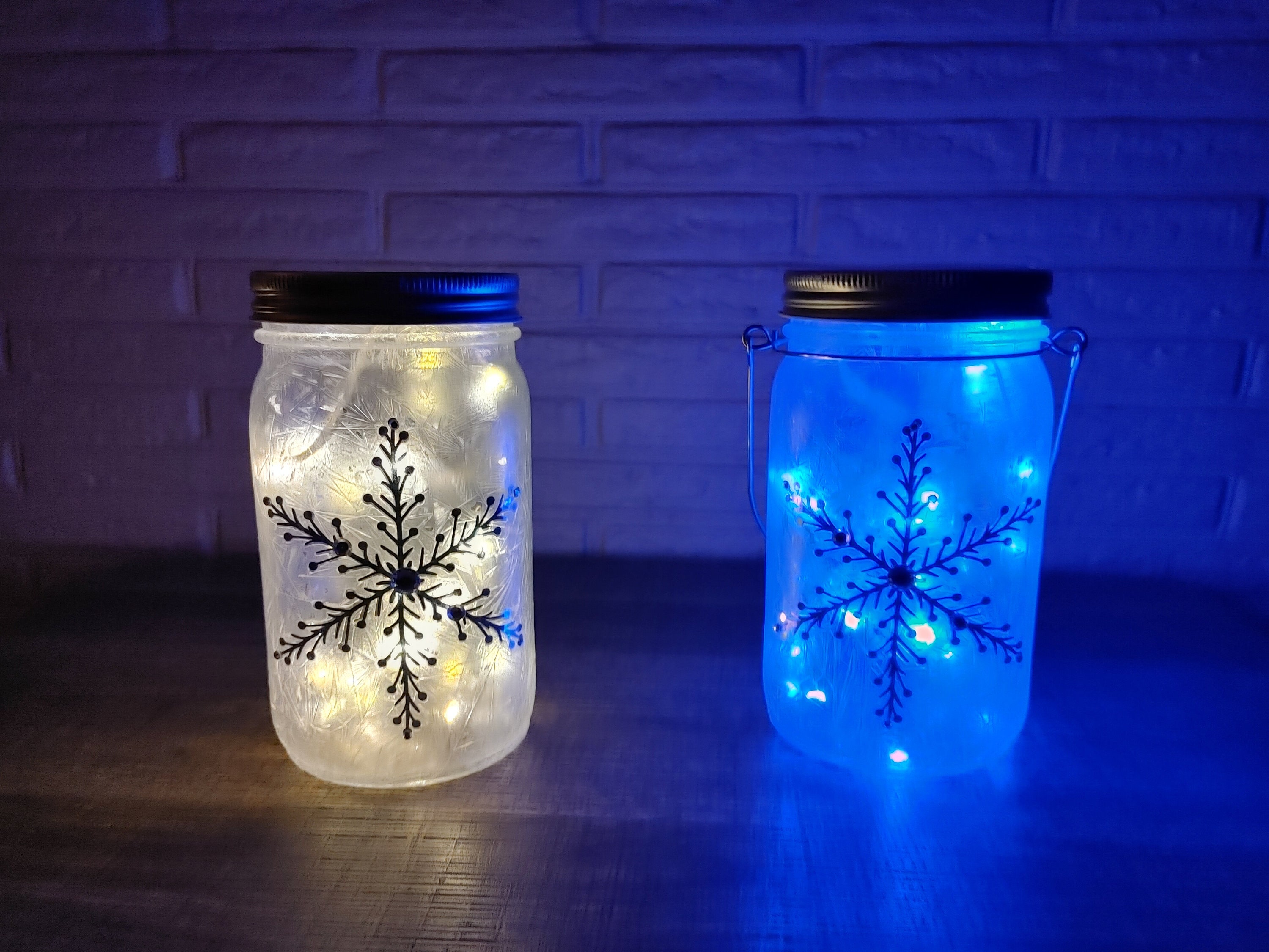 Frosted Snowflake Mason Jar With Fairy Lights - Etsy