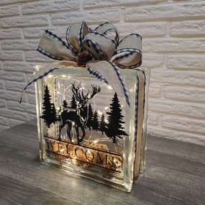 Rustic Glass Light up Block With Buck and Name Personalization Option ...