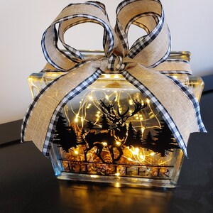 Rustic Glass Light up Block With Buck and Name Personalization Option ...
